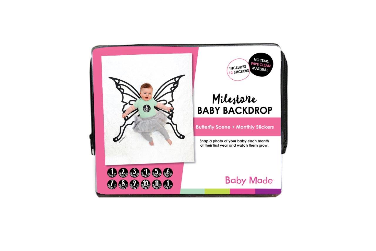 Milestone Baby Backdrop - Butterfly Scene & Monthly Stickers – BABY MADE